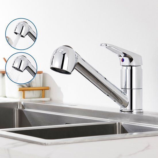 Auralum max keukenkraan Met Uittrekbare Uitloop Chroom - Handdouche - Mengkraan -2... | bol