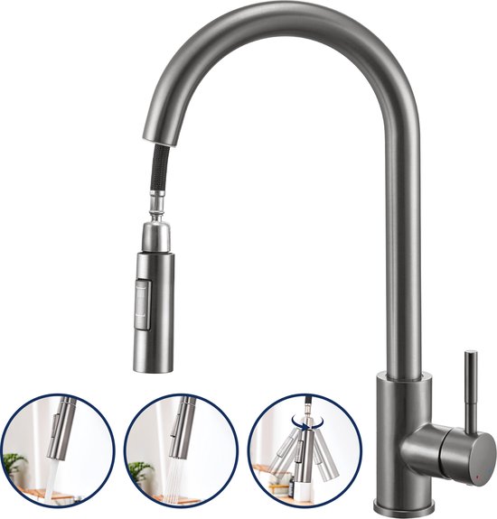 Lonheo max Keukenkraan met Uittrekbare Uitloop - Kraan Keuken - Mengkraan met... | bol