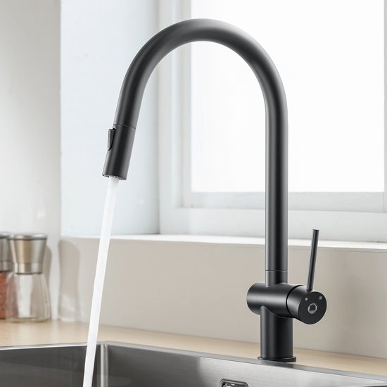 CECIPA max Keuken Kraan Zwart - Keukenkraan Met Uittrekbare Uitloop - 360° Draaibare... | bol