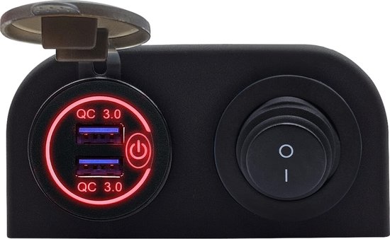 ProRide 12V USB Autolader 2 Poorten Opbouw met Schakelaar - QC3.0 ...