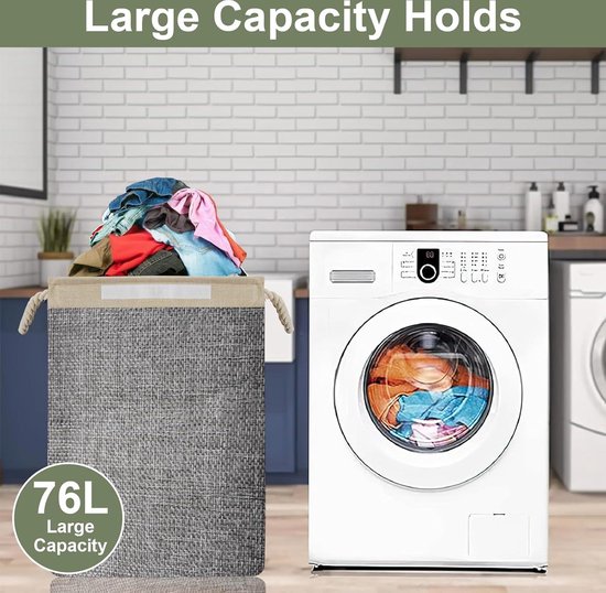 Opvouwbare wasmand 76L met afneembare tas - deksel en handvat - kaki en grijs | bol