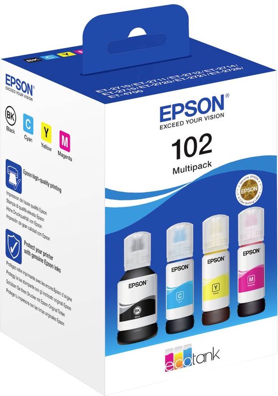 Epson 102 - EcoTank Inktflessen - Multipack - Kleur / Zwart | bol