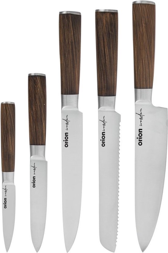 Koksmessen Set Edelstaal WOODEN 5 stuks - Keukenmessenset - Messenset ...