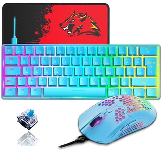 Compact Mechanisch Gaming Toetsenbord en Muis Set met RGB-verlichting ...