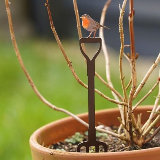 Mini Tuin Vork Met Roodborstje | Decoratief Tuinsculptuur voor Buiten | bol