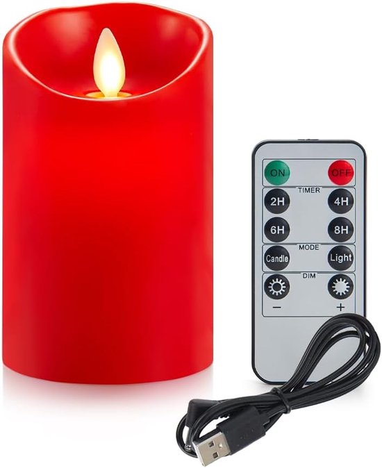 Oplaadbare LED Kaarsen Rood - Vlamsimulatie Flameless Kaarsen ...