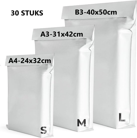 Verzendzakken 30 stuks - Zelfklevend en duurzaam - 3 verschillende ...