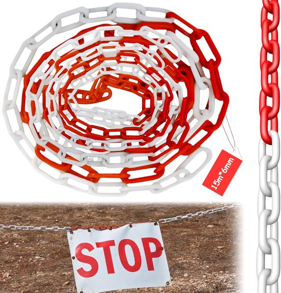 End Chain - Plastic Chain 15 m x 6 mm - Rode Witte Waarschuwingsketting ...