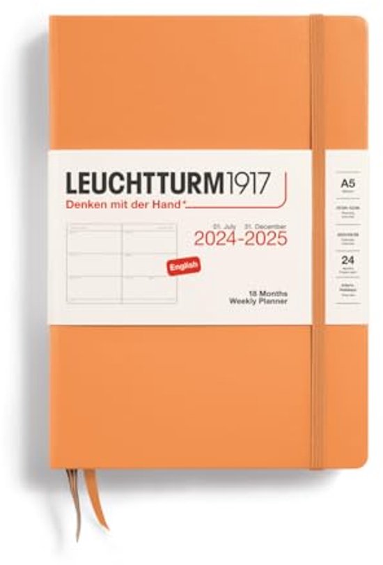 Weekkalender Medium A5 2025 - 18 Maanden Hardcover Abrikoos | bol