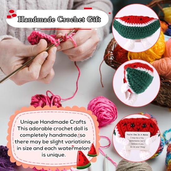Positive Watermelon with Feet, 10cm Crochet Watermelon Emotional Fruit ...