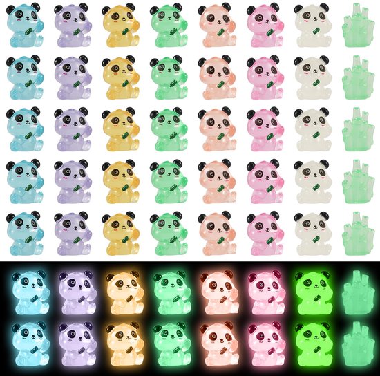 35 Luminous Pandas and 5 Luminous Bamboo Resin Panda Figurines for DIY ...