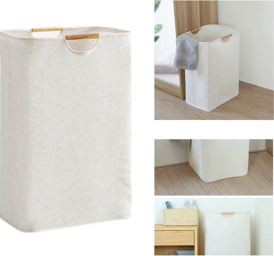 1 stuk beige wasmand 56 x 40 x 27 cm, grote opvouwbare wasmand van ...