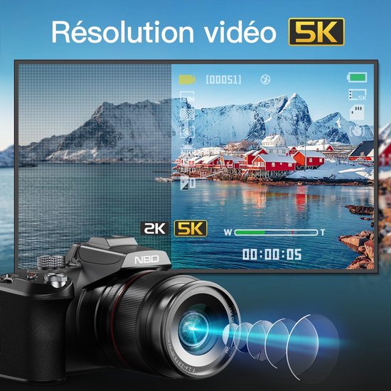 NBD 5K digitale camera 64MP - 16x zoom - 5K video - wifi app - 32GB ...