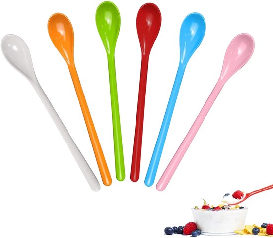 Multicolored 6 Pieces Long Colorful Plastic Spoons, Long Handle ...