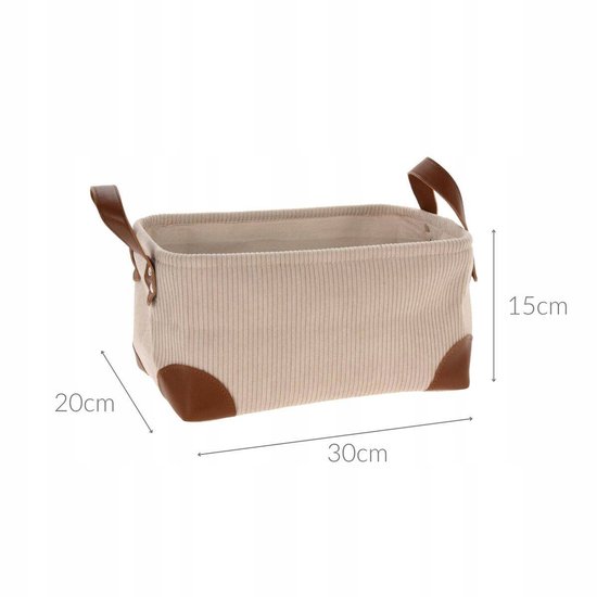 Beige Corduroy Opbergmand 30x20x15 cm met Handvatten | bol