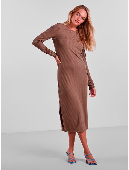 Pieces Kylie Midi Lang Mouw Jurk Bruin XS Vrouw | bol