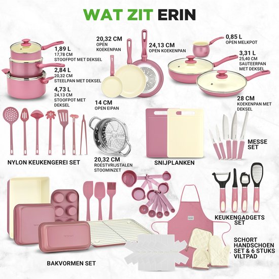 NutriChef 54-Delige Marmeren Kook- en Bakset – Inductiegeschikt ...