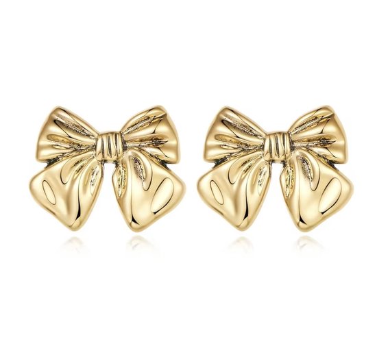 Merlie oorbellen - Gouden Strik Oorstekers - Stainless Steel - Elegant ...