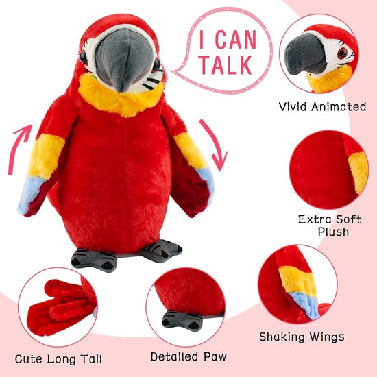Sprekende papegaai speelgoed - Herhalende stem, Engels zingen, opname ...