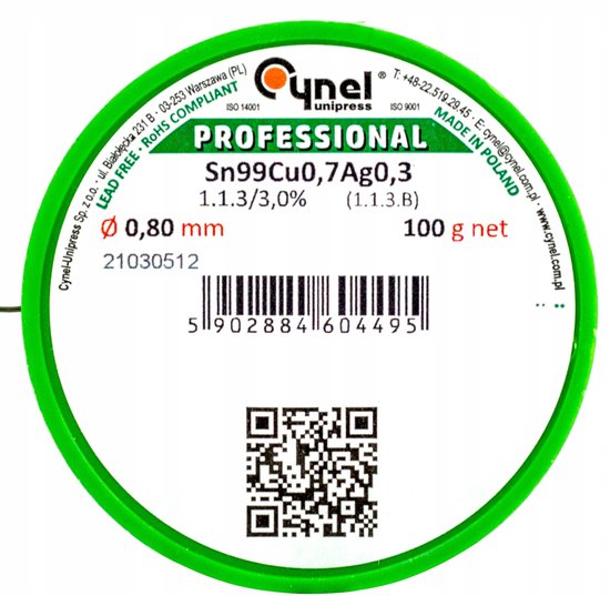 Loodvrij soldeertin 0,8 mm 100 g Sn99Cu0,7Ag0,3 met flux | bol