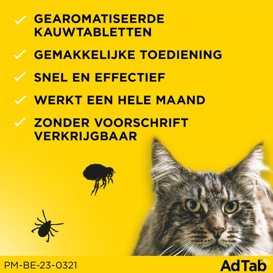 Adtab Anti Vlooien en Teek - Kauwtabletten voor kat - 2-8 kg - 3st | bol