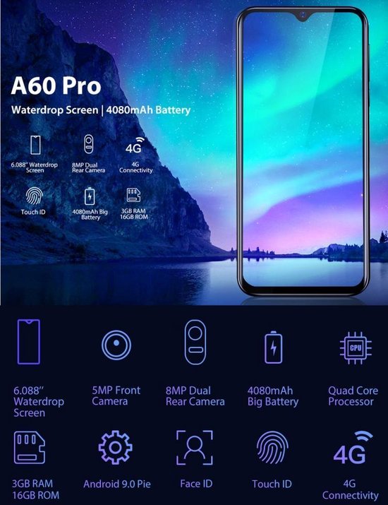 BLACKVIEW A60 PRO 6,1 INCH 4G SMARTPHONE 3GB RAM / 16GB ROM ANDROID 9 | bol
