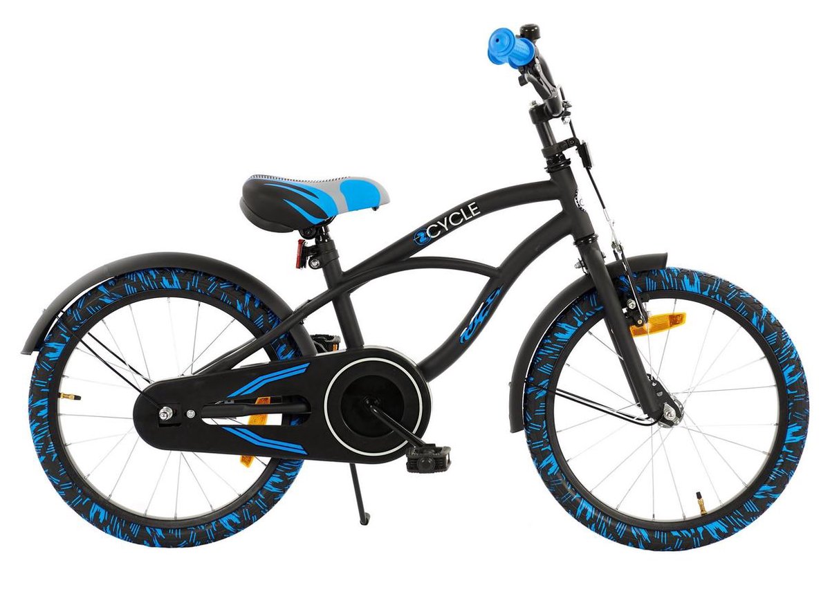 2Cycle Cruiser Kinderfiets - 18 inch - Zwart-Blauw - Jongensfiets | bol.com