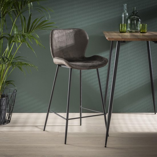 Barstoel - set van 4 - Gael - Velvet - Antraciet - zithoogte 67cm | bol
