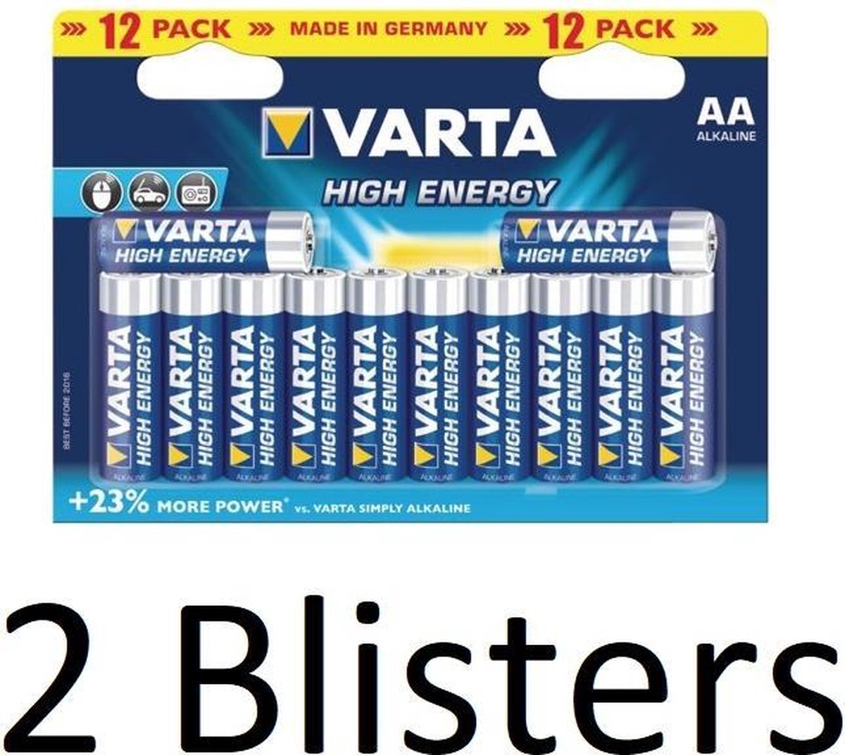 24 Stuks (2 Blisters a 12 st) Varta AA Alkaline Batterijen - 1.5 V High Energy | bol.
