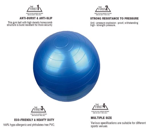 Fitnessbal - Gymbal - Yogabal - Inclusief Pomp - Anti Burst - Blauw ...