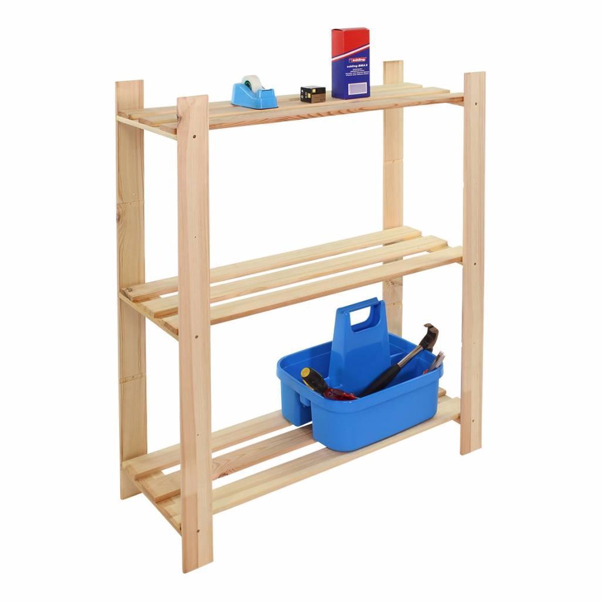 Houten opbergrek enkel 15kg 3 legplanken - smal | bol.com