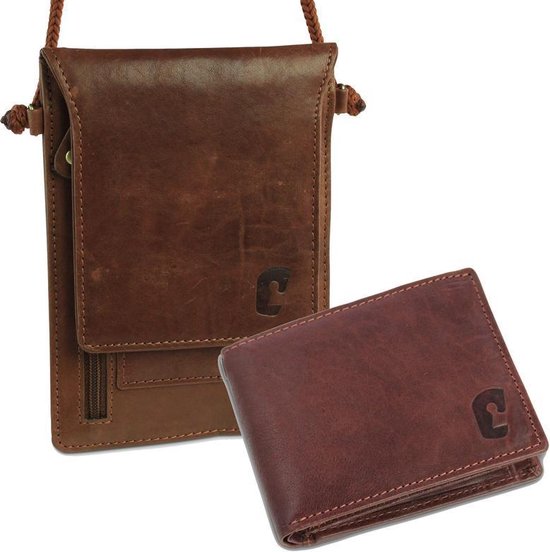 Cadeaupakket Safekeepers - Heren Leren Portemonnee & Nektas Cognac ...