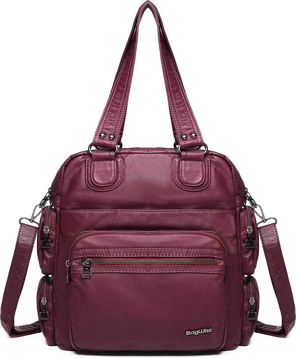 Bagwise® Schoudertas - Rugtas - Dames tas (1577) Bordeaux | bol.com