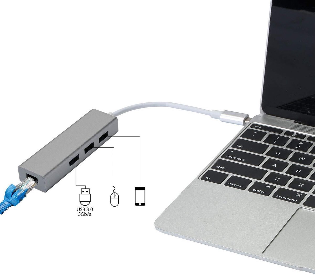 Ntech USB-C & Thunderbolt 3 Port Adapter Macbook USB3.1 C | 3 Port USB ...