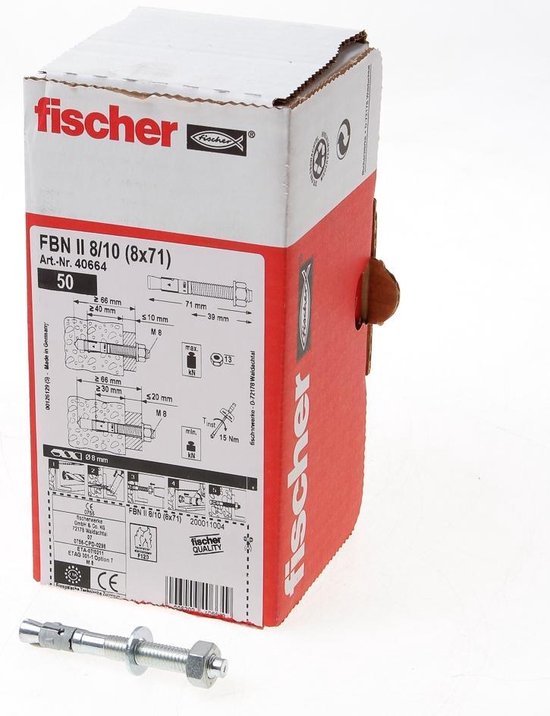 Fischer Snelbouwanker FBN II m8 x 71mm 8/10 | bol