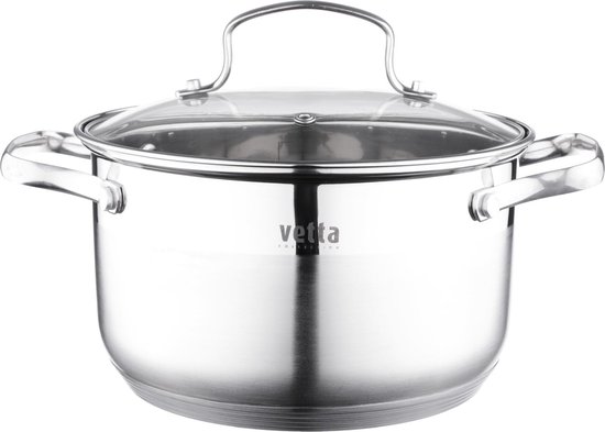 Vetta Kookpan RVS met Capsulaire bodem en glazen deksel 2,6L | bol.com
