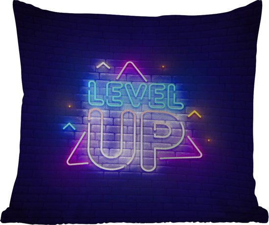 Tuinkussen - Gaming - Neon - Level Up - Quotes - Gamen - 40x40 cm ...