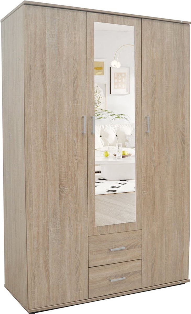 Kledingkast Jean 3-deurs - Spiegel Jean Sonoma - Breedte 120 cm ...
