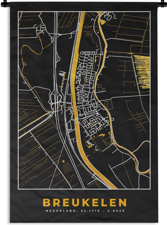 Wandkleed - Wanddoek - Black & gold - Plattegrond - Breukelen - Kaart ...