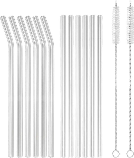 Intirilife 15-delige Glazen Rietjes Set - 20 x 0.8 cm - Herbruikbare ...