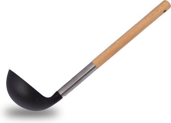 Multifunctionele Soeplepel - Hout, RVS en Nylon - 31.5cm - Ideaal voor ...