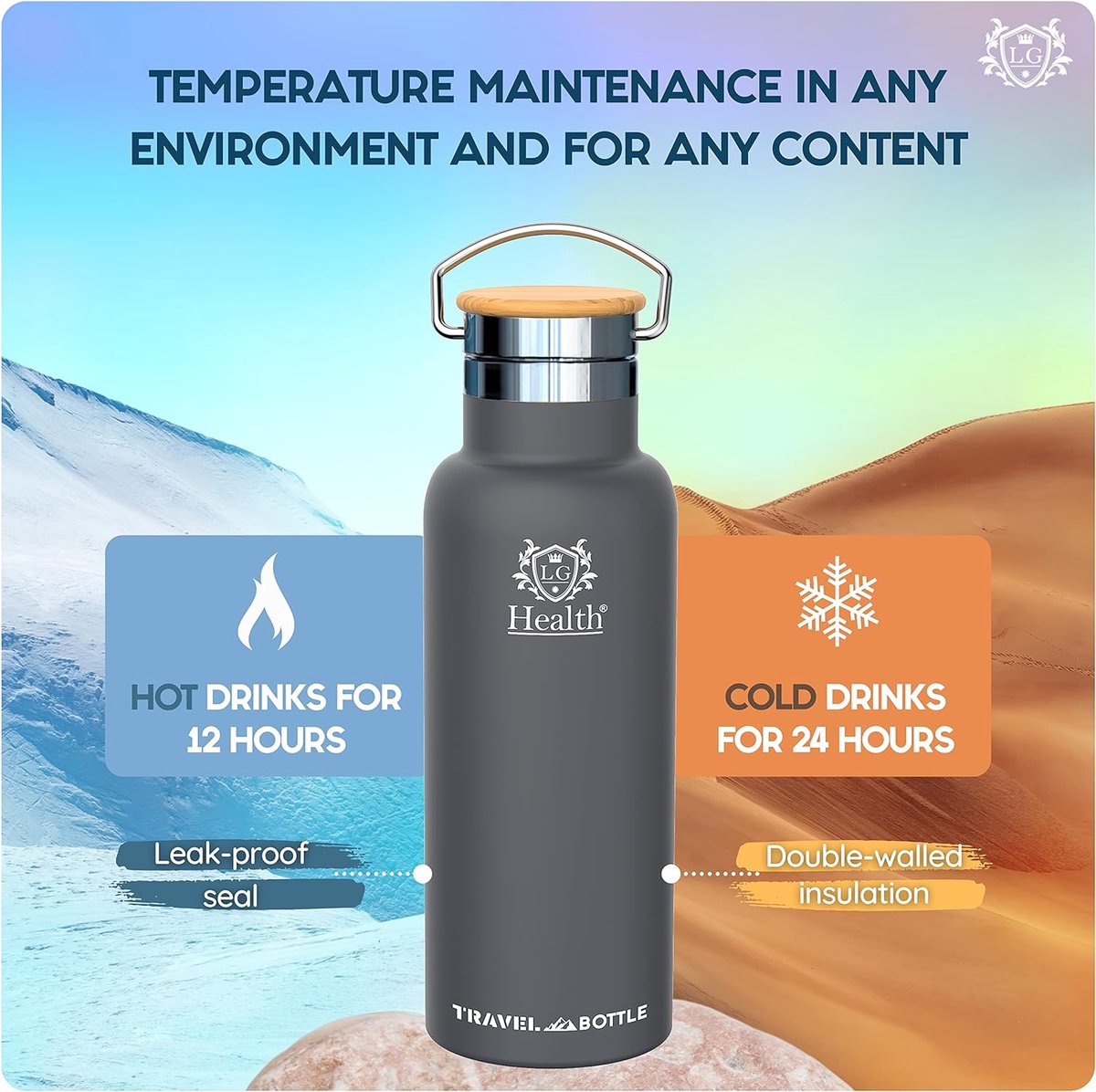 Thermosfles van roestvrij staal, 500 ml, herbruikbare waterfles met ...