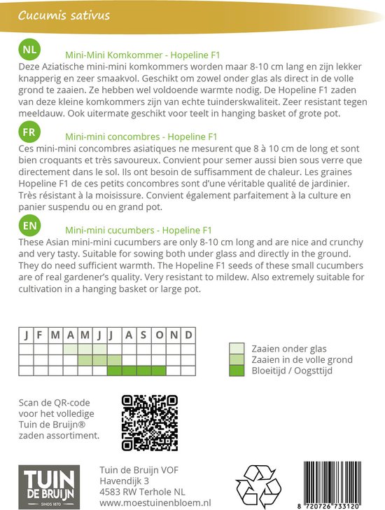 Tuin de Bruijn® zaden - Mini-mini komkommer Hopeline F1 ...