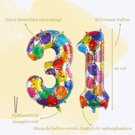 Cijfer Ballonnen Ballon Cijfer 31 Verjaardag Versiering Feest Helium ...
