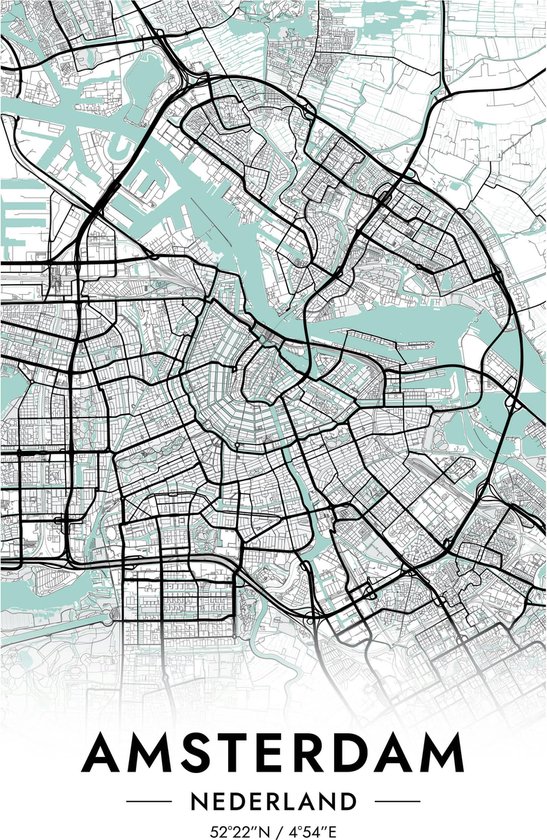 Amsterdam Poster Poster - Blauw - Amsterdam Map - Kaart van Amsterdam ...