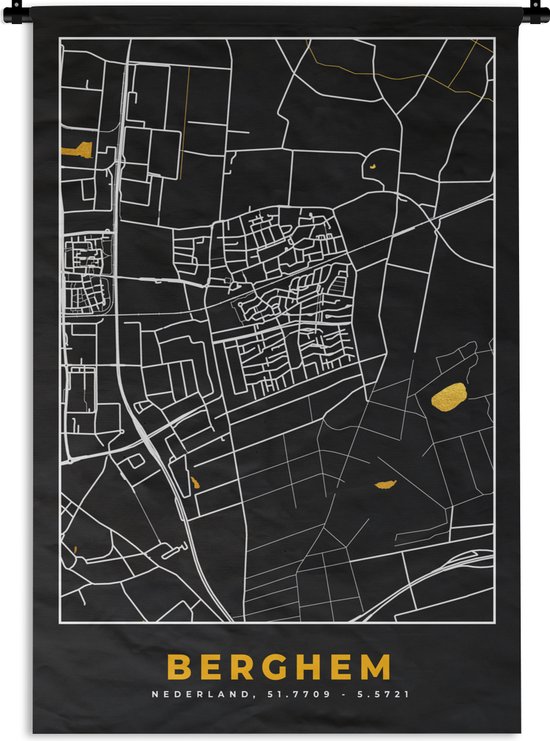 Wandkleed - Wanddoek - Goud - Plattegrond - Berghem - Kaart ...