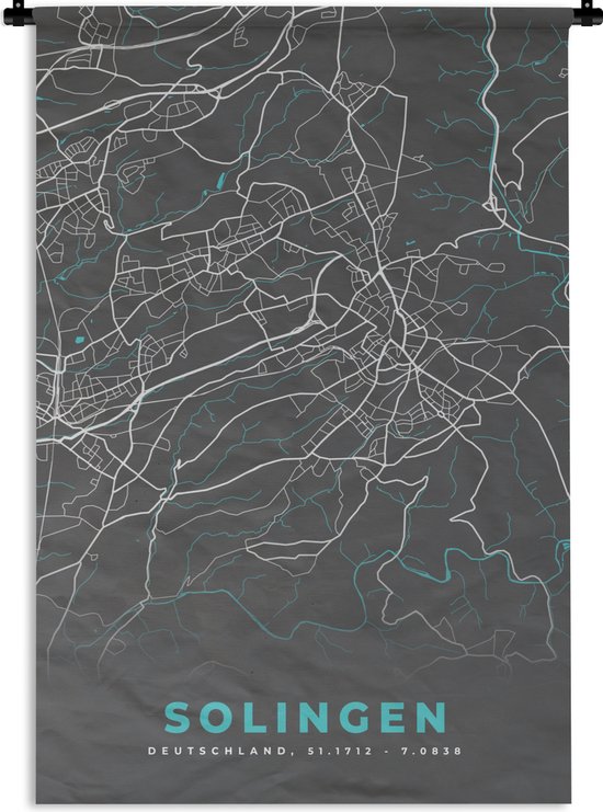 Wandkleed - Wanddoek - Plattegrond – Solingen – Blauw – Stadskaart ...