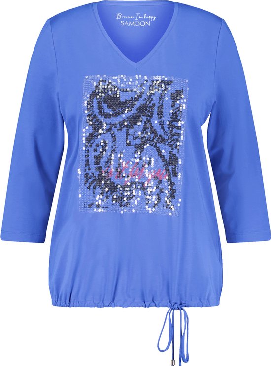 SAMOON Dames Shirt met 3/4-mouwen en pailletjes Magic Blue gemustert-44 ...