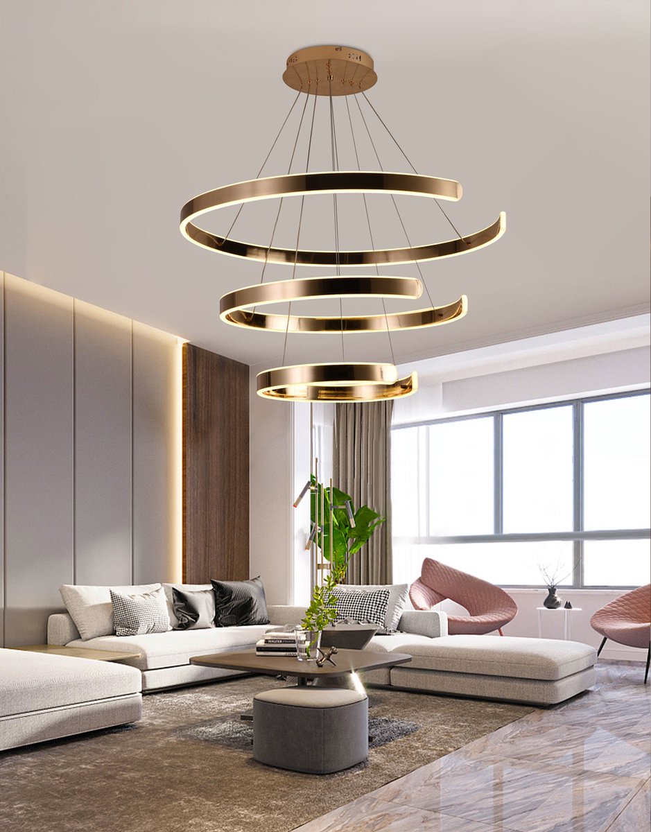 Chandelix - Luxe Hanglamp - Goud Chroom - 3 Ringen - met Afstandsbediening en App -... | bol