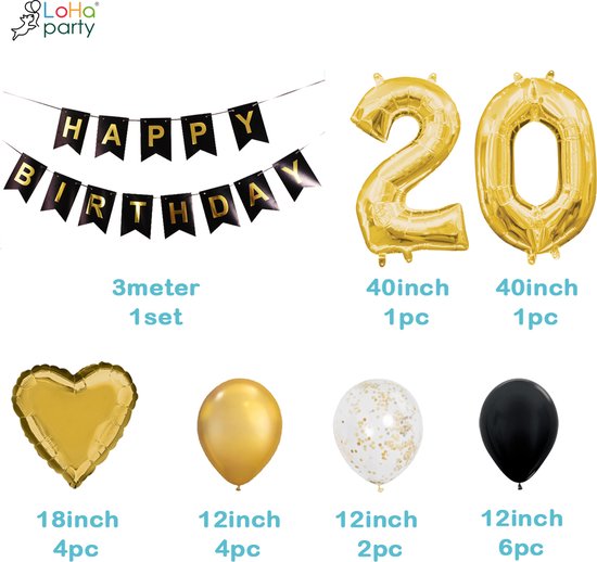 Loha-party®Folie ballon cijfer 20-XXL cijfer 2 en XXL cijfer 0-Gouden ...